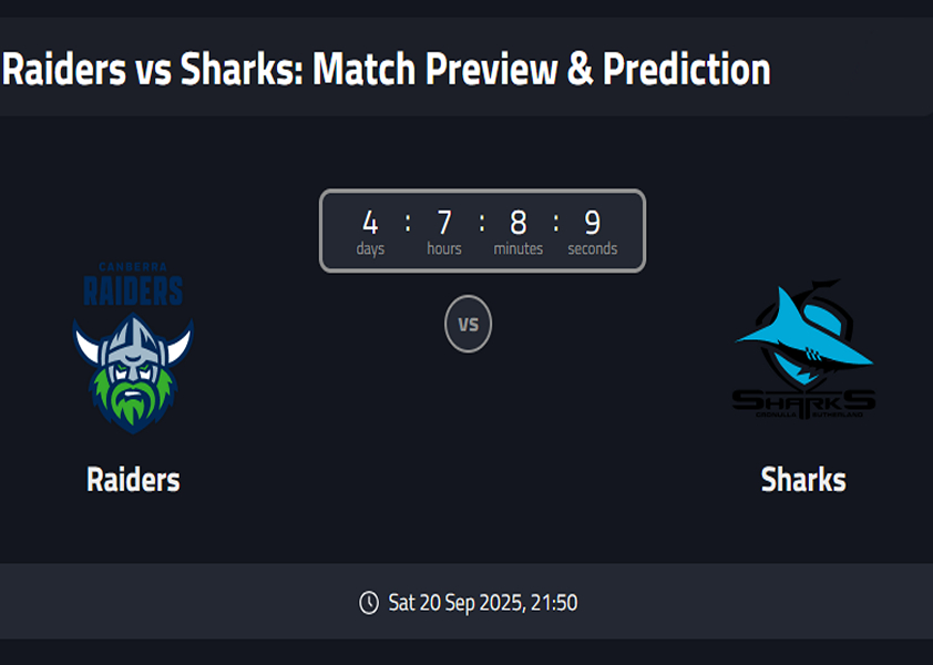 NRL Semi-Final 20 September 2025: Raiders vs Sharks Prediction